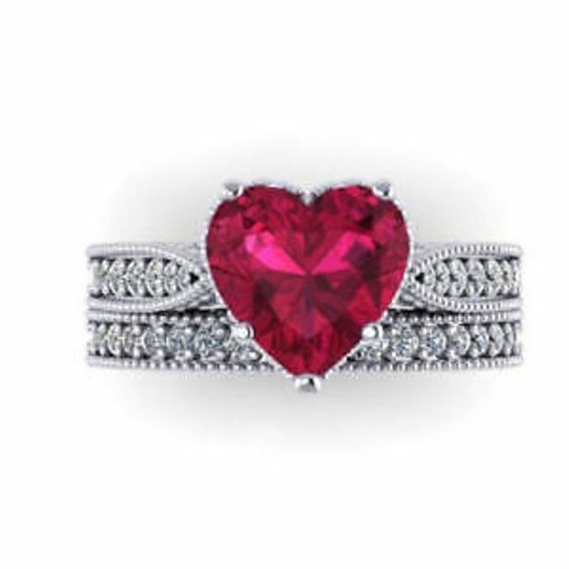 Heart Shaped Ruby Ring With Diamonds - Etsy