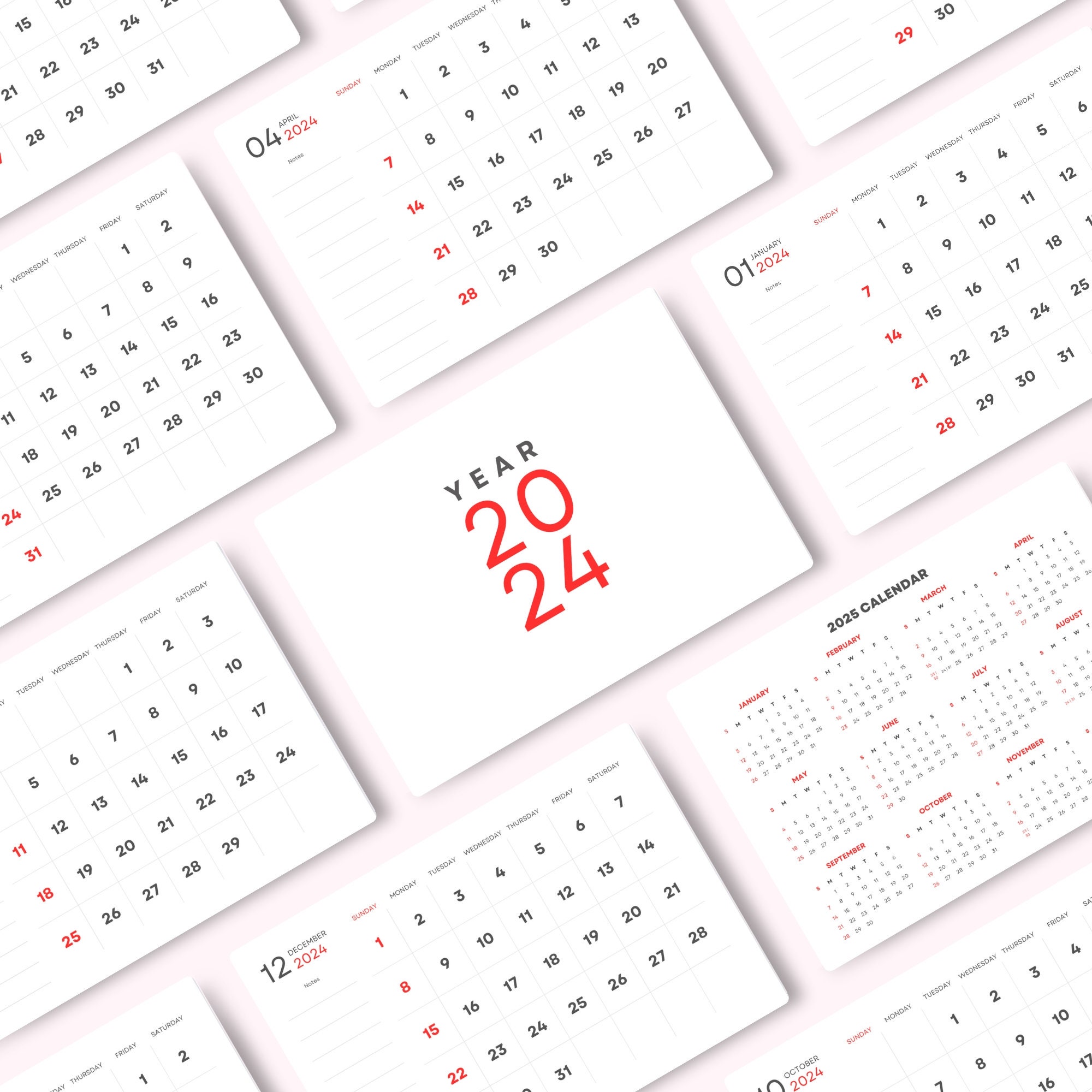 2024 Calendar Planner Printable Landscape, Sunday Start, Ink Friendly ...