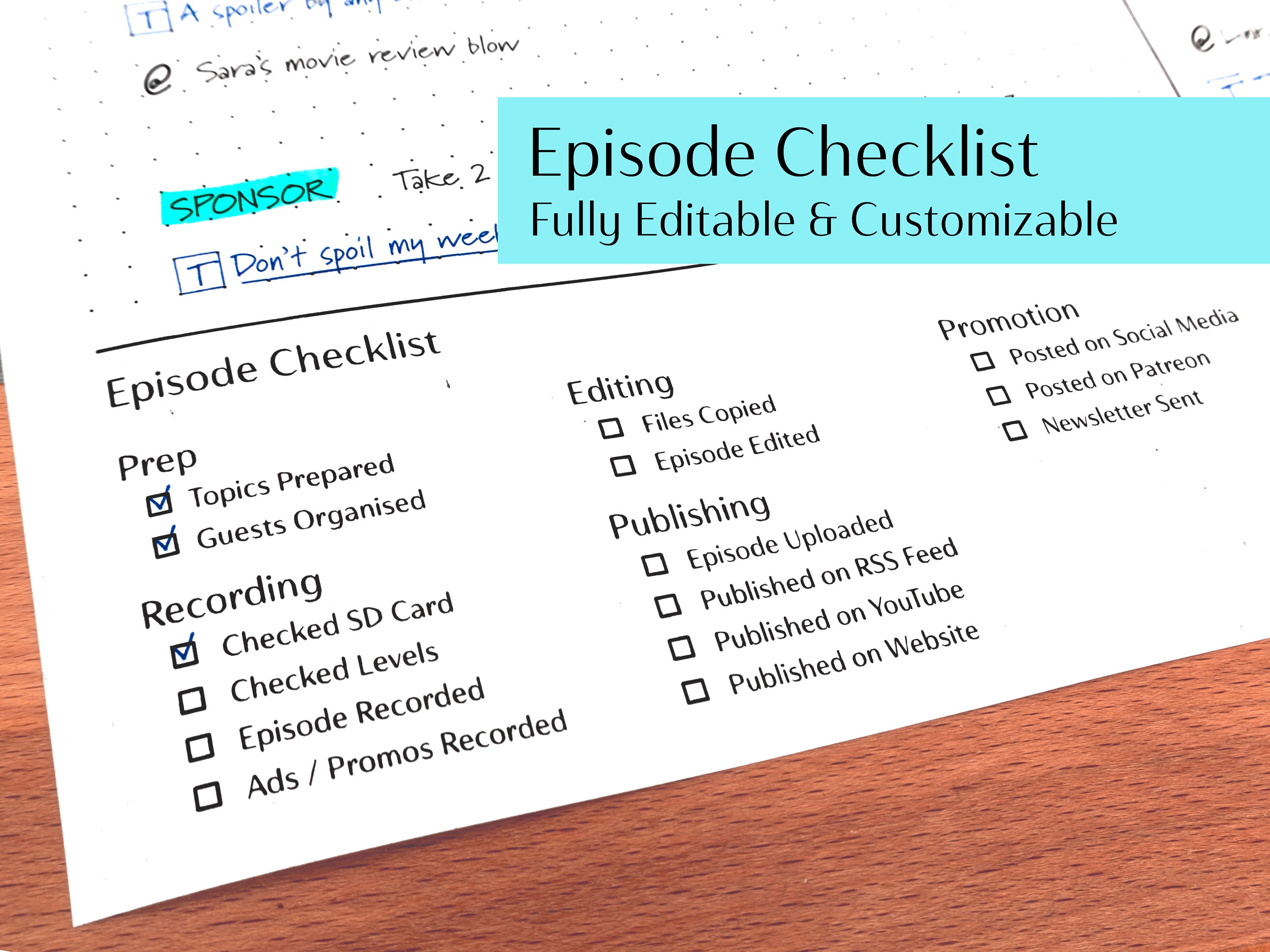 Customisable Podcast Episode Planner Checklist Template (printable PDF ...