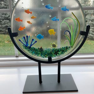 Handmade, Fused Glass Fishbowl Suncatcher Lots of Fish and Their ...