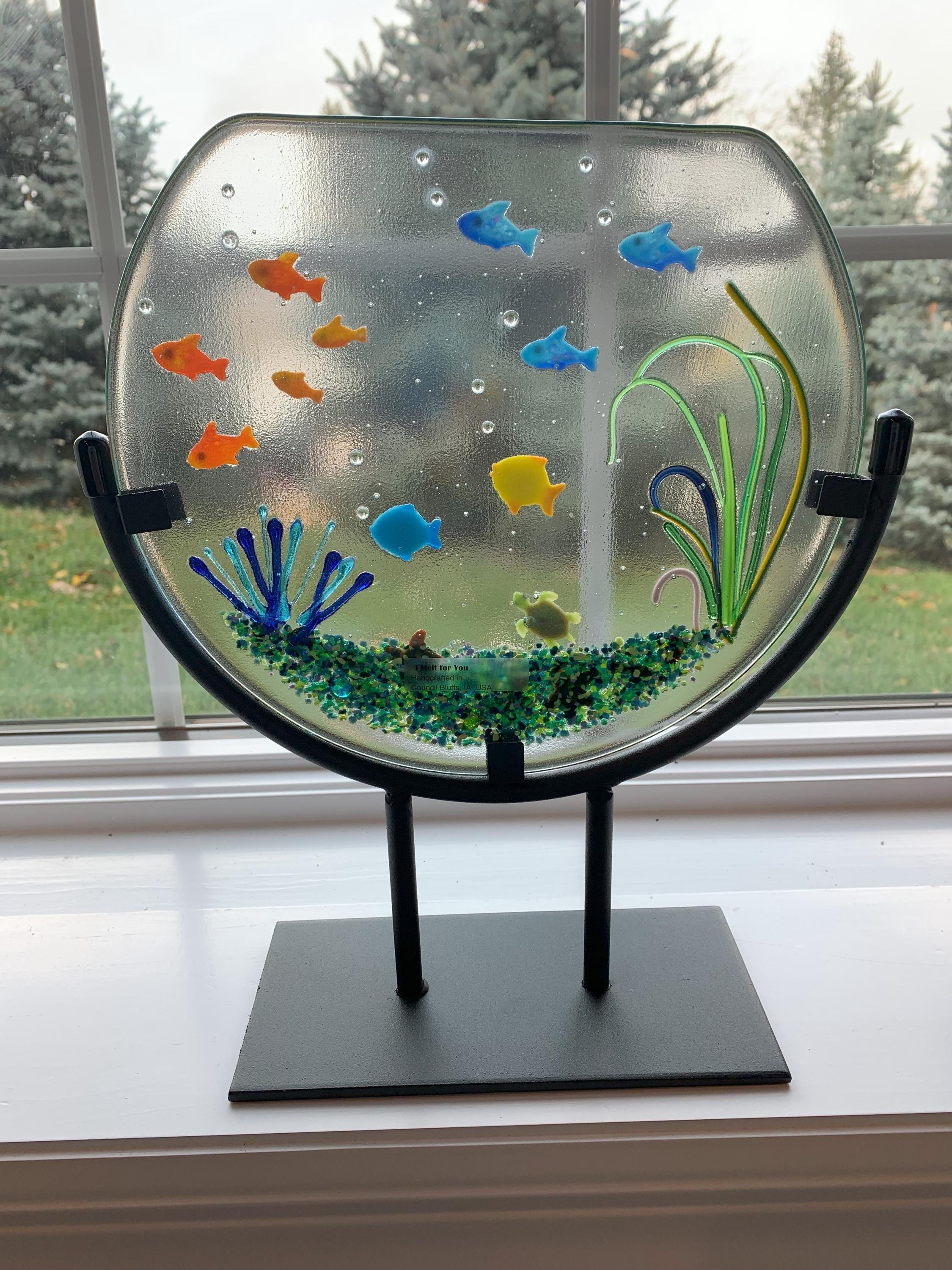 Handmade, Fused Glass Fishbowl Suncatcher -- Lots of Fish and Their ...
