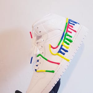 Custom Nike Air Jordan 1 Mid Drippy Neon Shoes Kids Wedding Shoes AJ1 ...