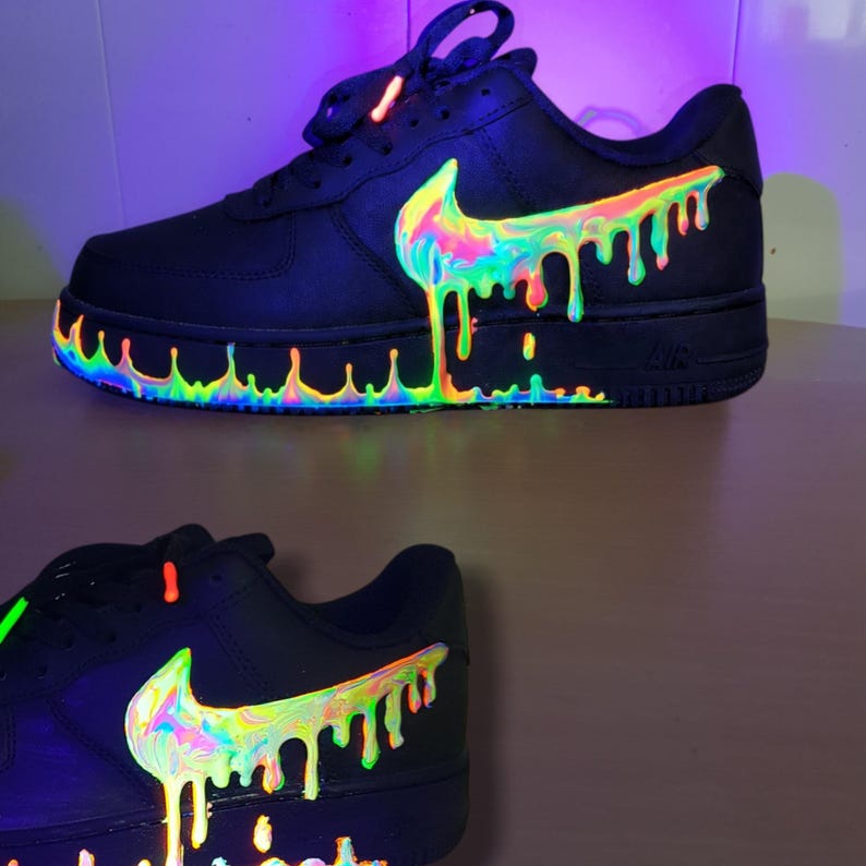 Custom Black Drips Air Force 1 Hand Painted Pink Splash Shoes Pink and ...
