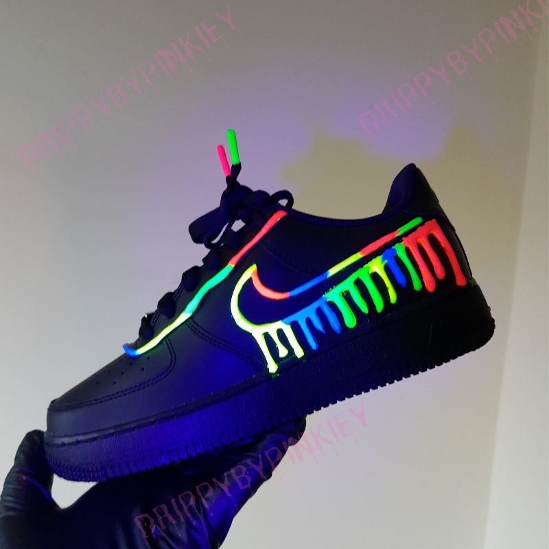 Drippy Custom Air Force One 1 Reflective Glow in the Dark Neon Women's ...
