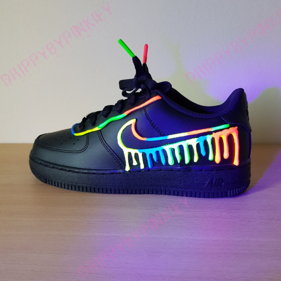 Drippy Custom Air Force One 1 Reflective Glow in the Dark Neon Women's ...