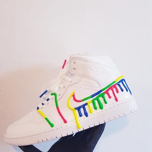 Custom Nike Air Jordan 1 Mid Drippy Neon Shoes Kids Wedding Shoes AJ1 ...