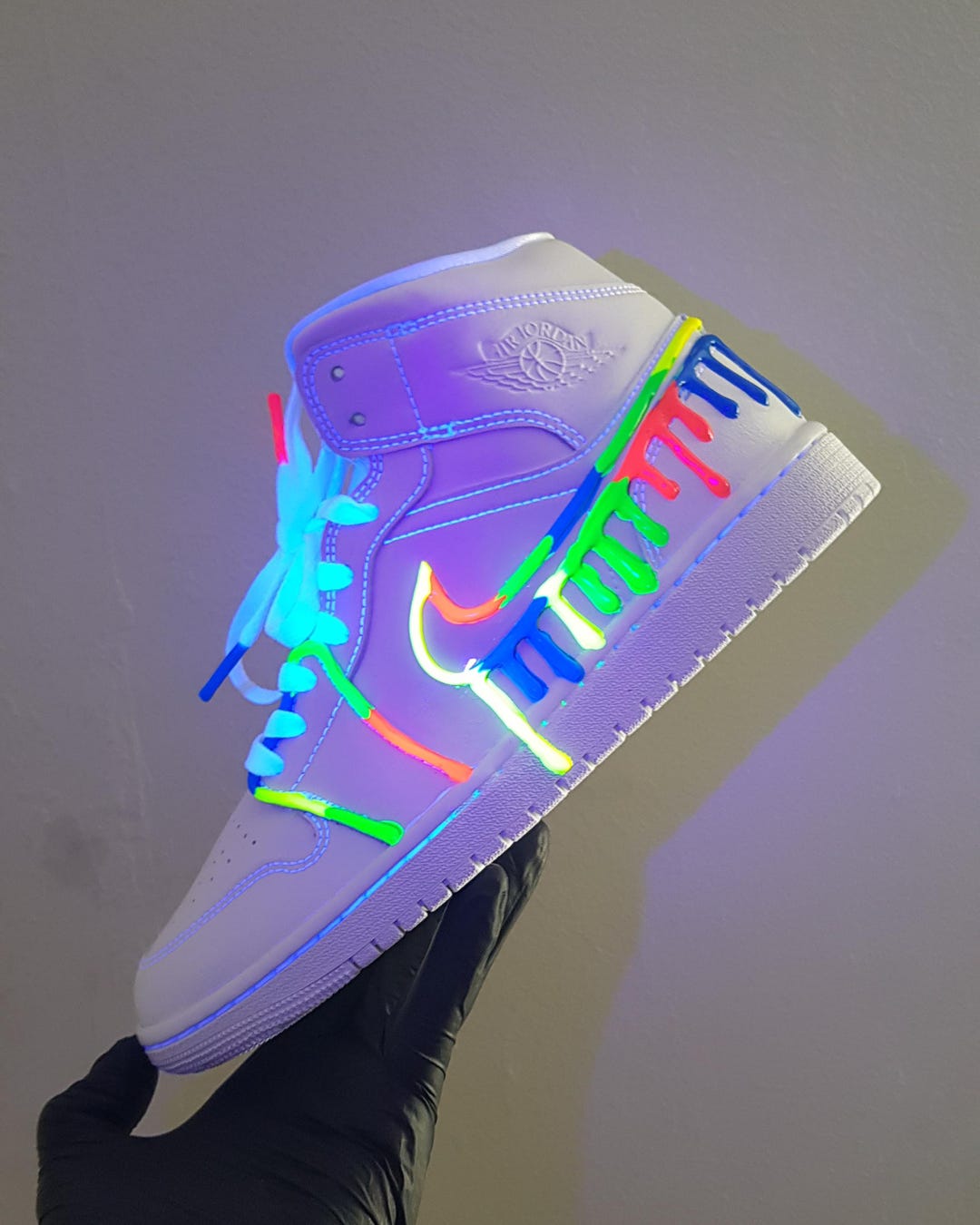 Custom Air Jordan 1 Mid: Drippy Neon Glow Sneakers - Etsy