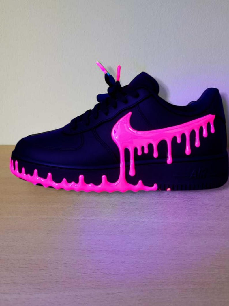 Custom Black Drips Air Force 1 Hand Painted Pink Splash Shoes Pink and ...