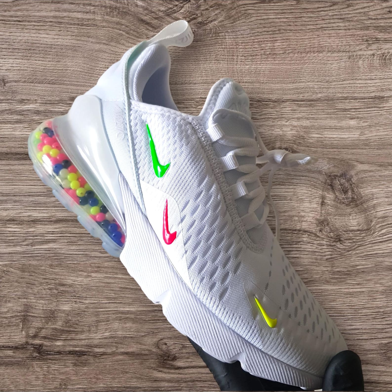 Custom Swarovski Nike Air Max 270 White & Pink Beaded Air Unit Bling ...
