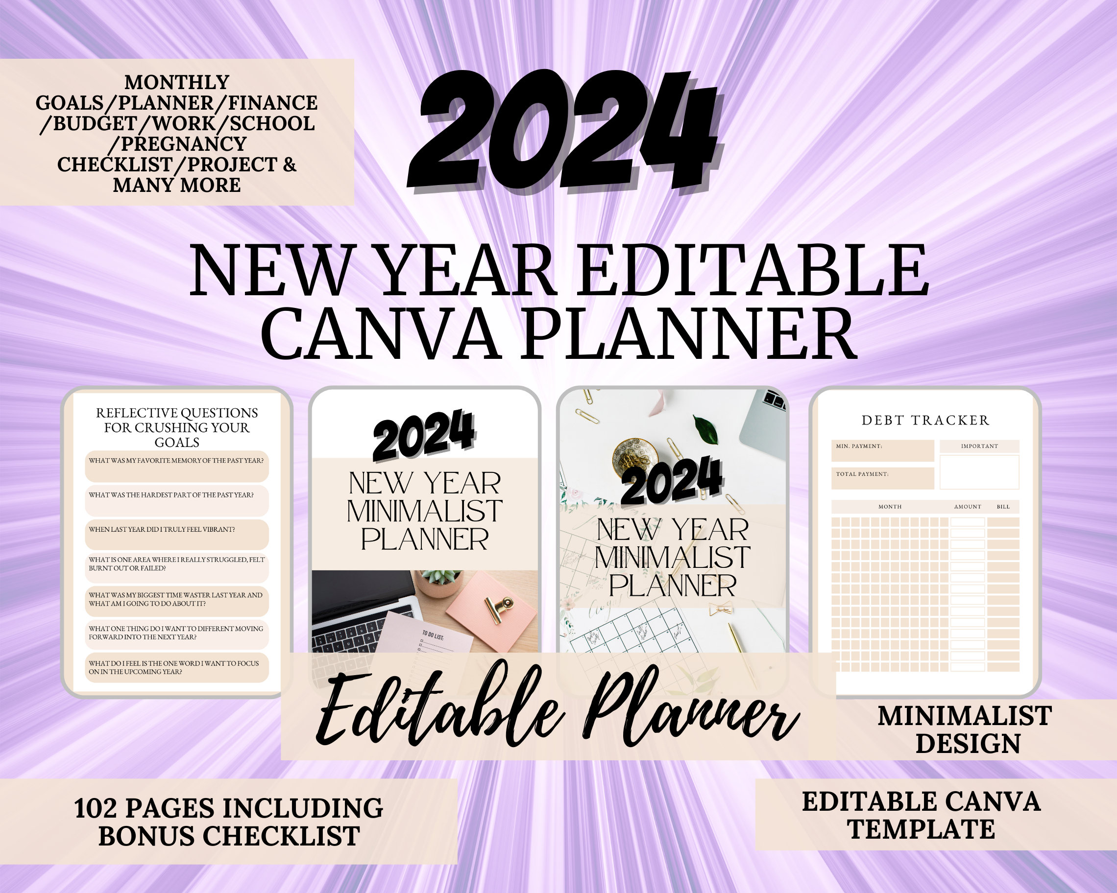 2024 New Year Editable Canva Planner Editable Planner PLR & Commercial ...