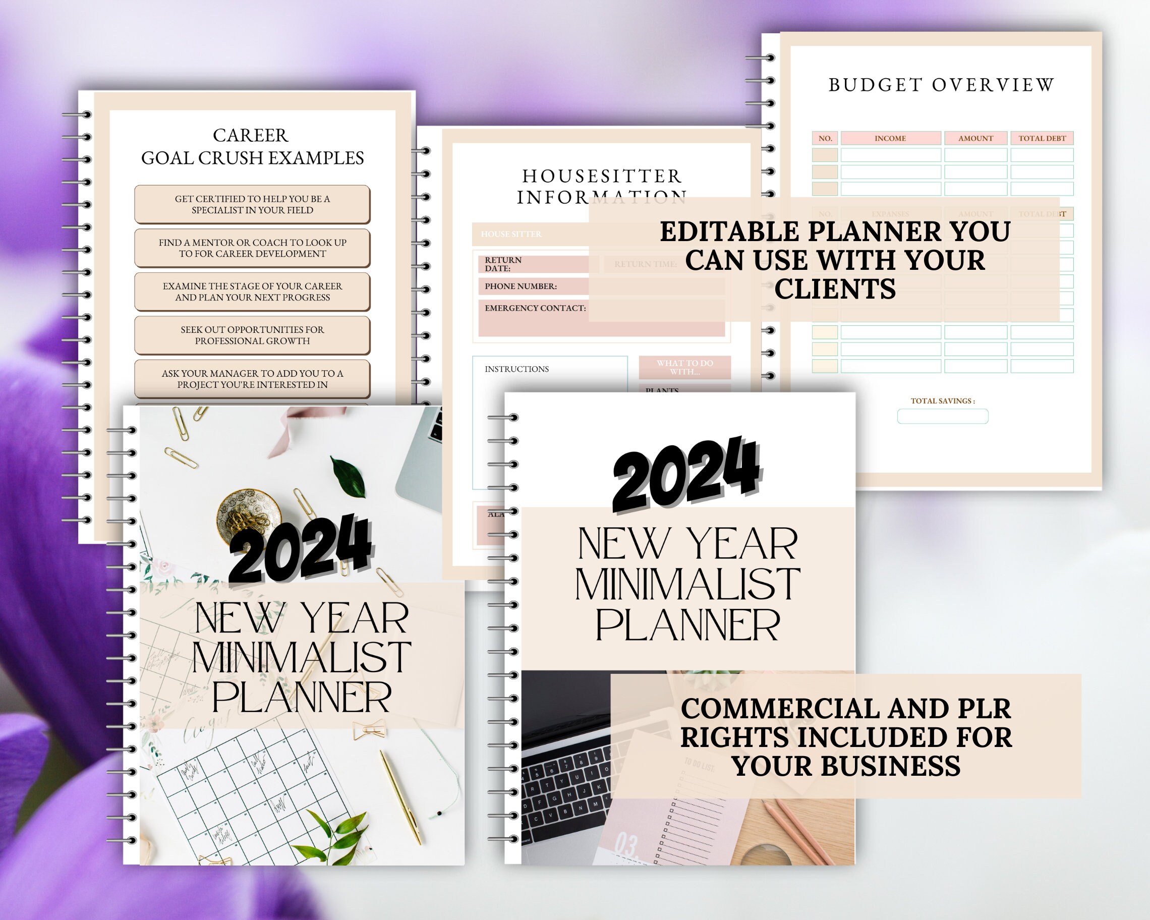 2024 New Year Editable Canva Planner Editable Planner PLR & Commercial Use Lead Magnet for ...