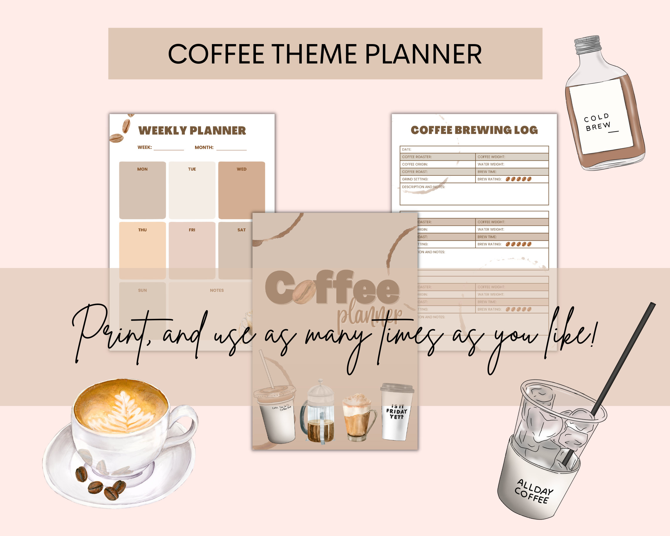 Coffee Theme Plannerprintables Planner Bundledaily Plannerweekly ...