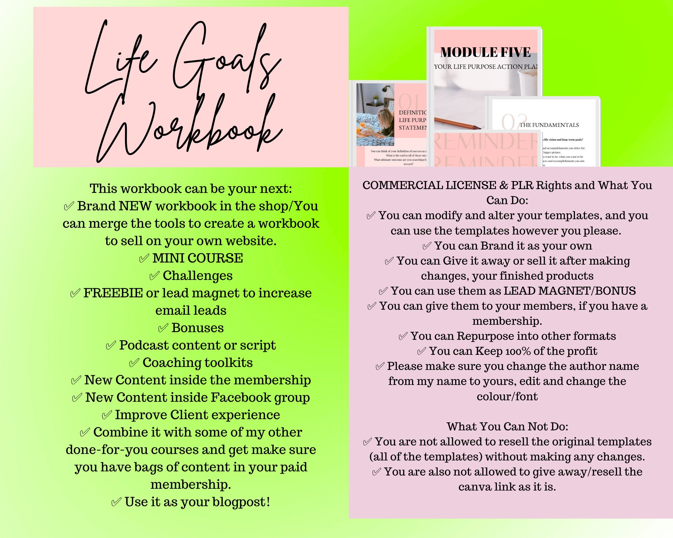 PLR Life Goals Workbook Bundlecanva Mockup Templates life Goals ...