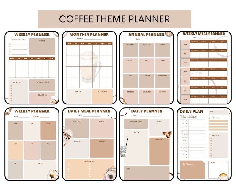 Coffee Theme Plannerprintables Planner Bundledaily Plannerweekly ...