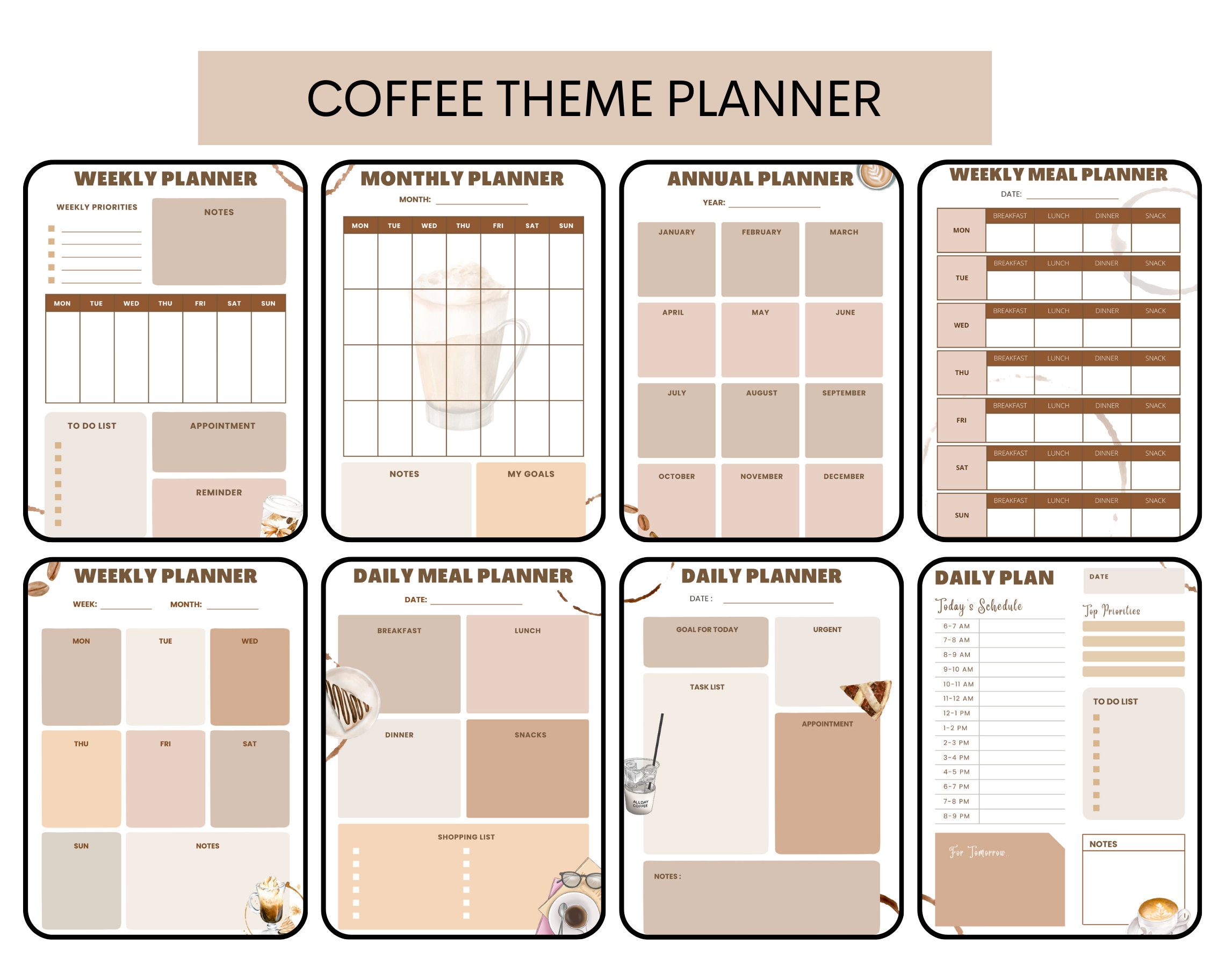 Coffee Theme Plannerprintables Planner Bundledaily Plannerweekly ...