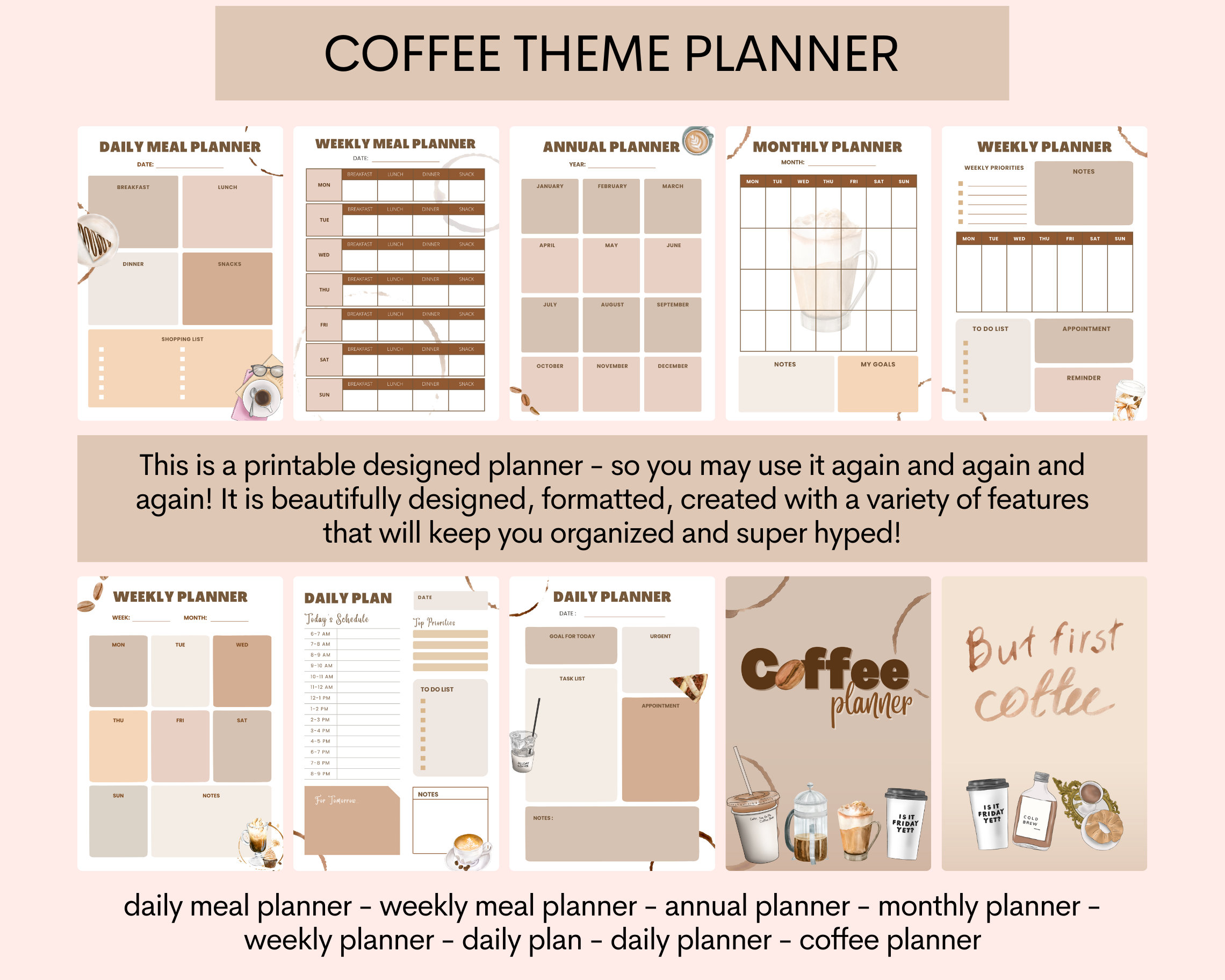 Coffee Theme Plannerprintables Planner Bundledaily Plannerweekly ...