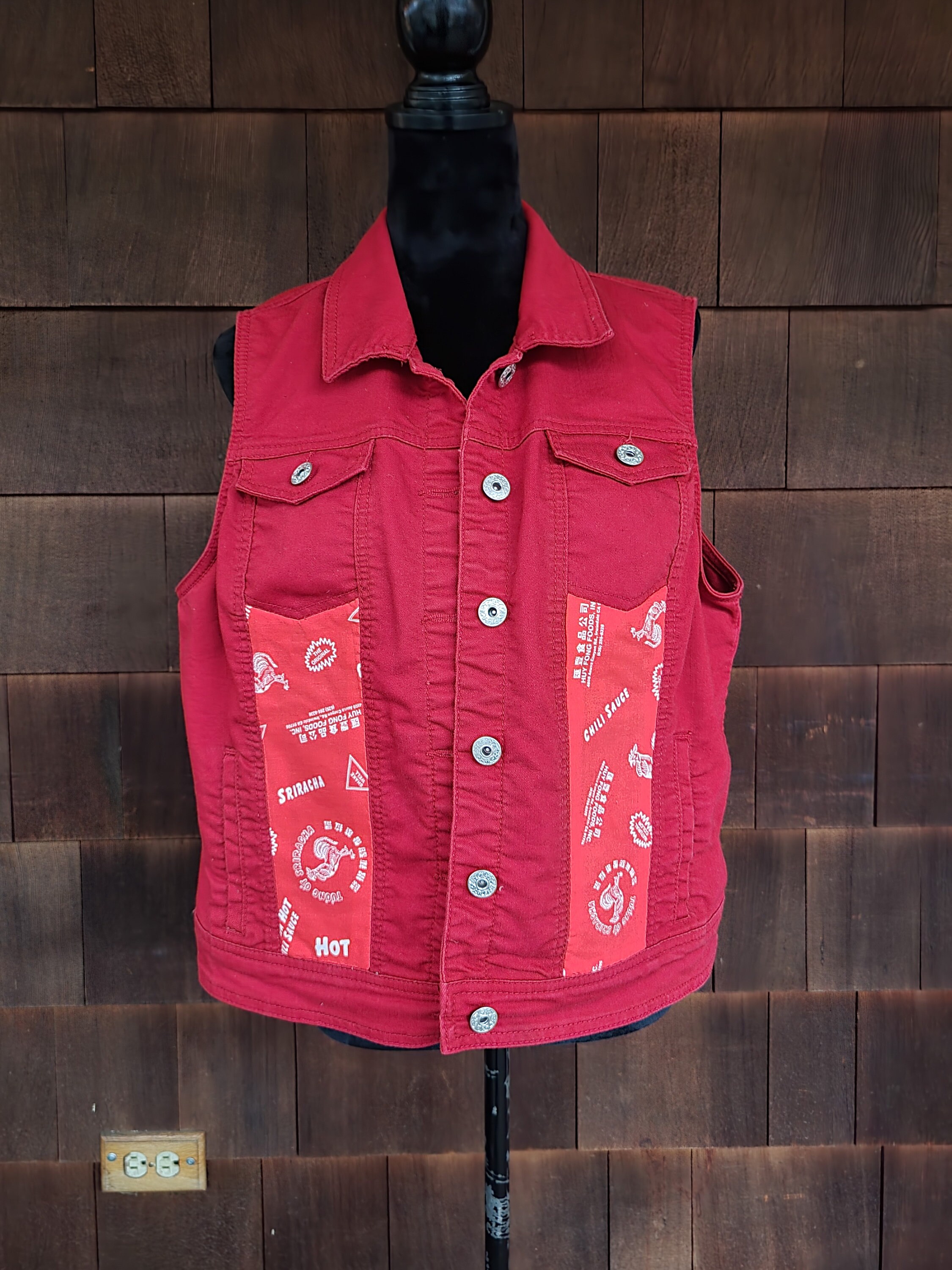 Sriracha Woven Quilted Upcycled Red Denim Vest - Etsy