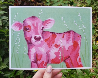 Pink Strawberry Cow Art - Etsy