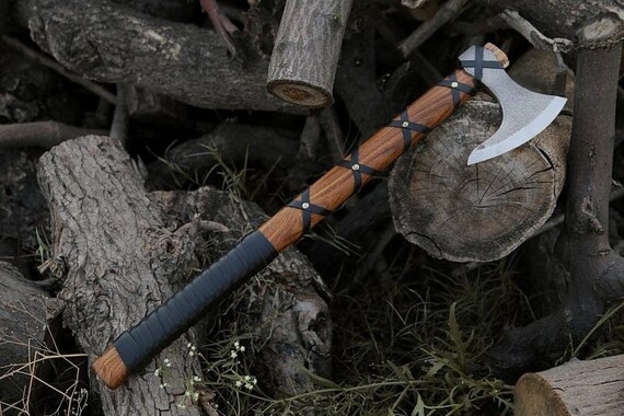 Cutting & Carving Camping Hatchet Hand Forged Viking Axe with Rose Wood ...