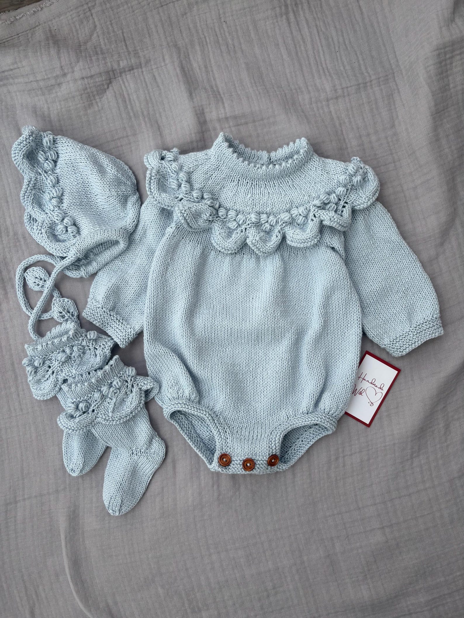 Hand Knitted Baby Romper Set: Sky Blue Cotton Outfit - Etsy