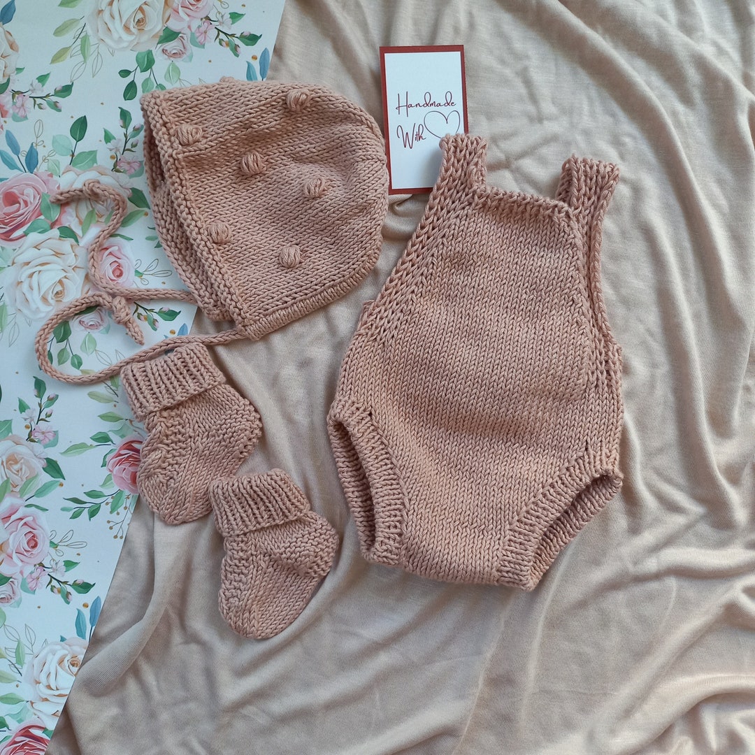 Knitted Baby Romper Set: Organic Cotton Newborn Outfit - Etsy