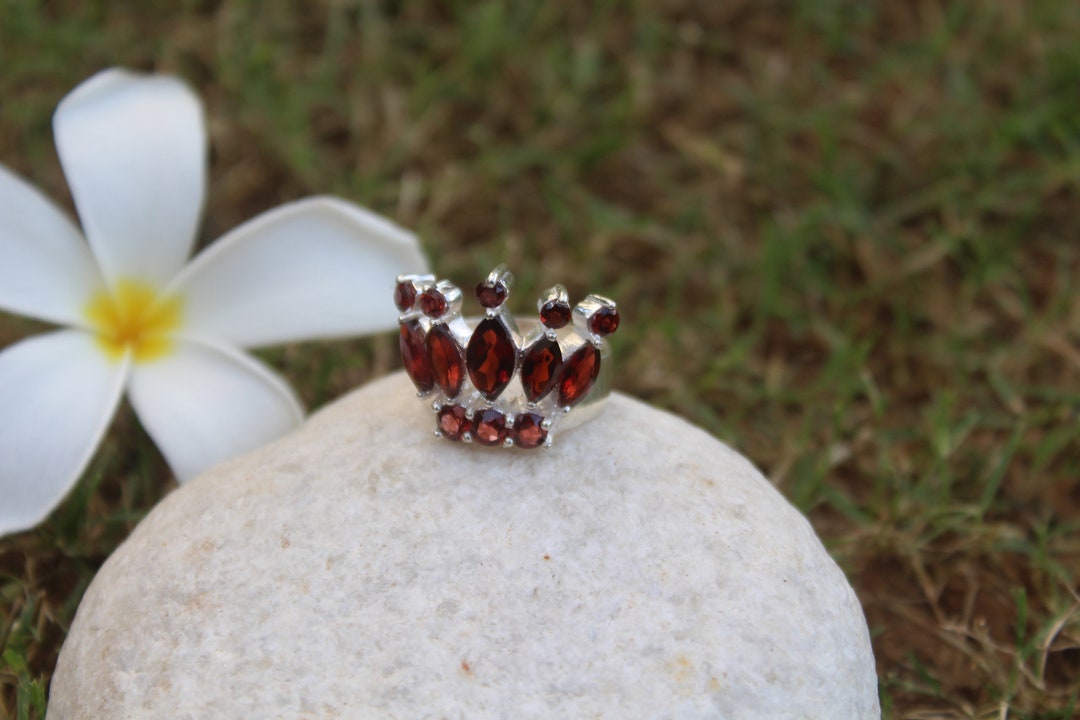 Garnet Crown Ring Garnet Queen Crown Ring January - Etsy
