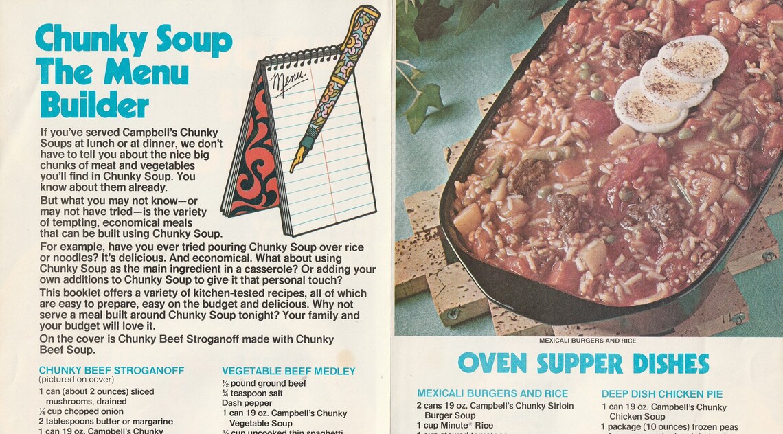 Supper Menu Planner Featuring Chunky Soup Campbell's Soup - Etsy