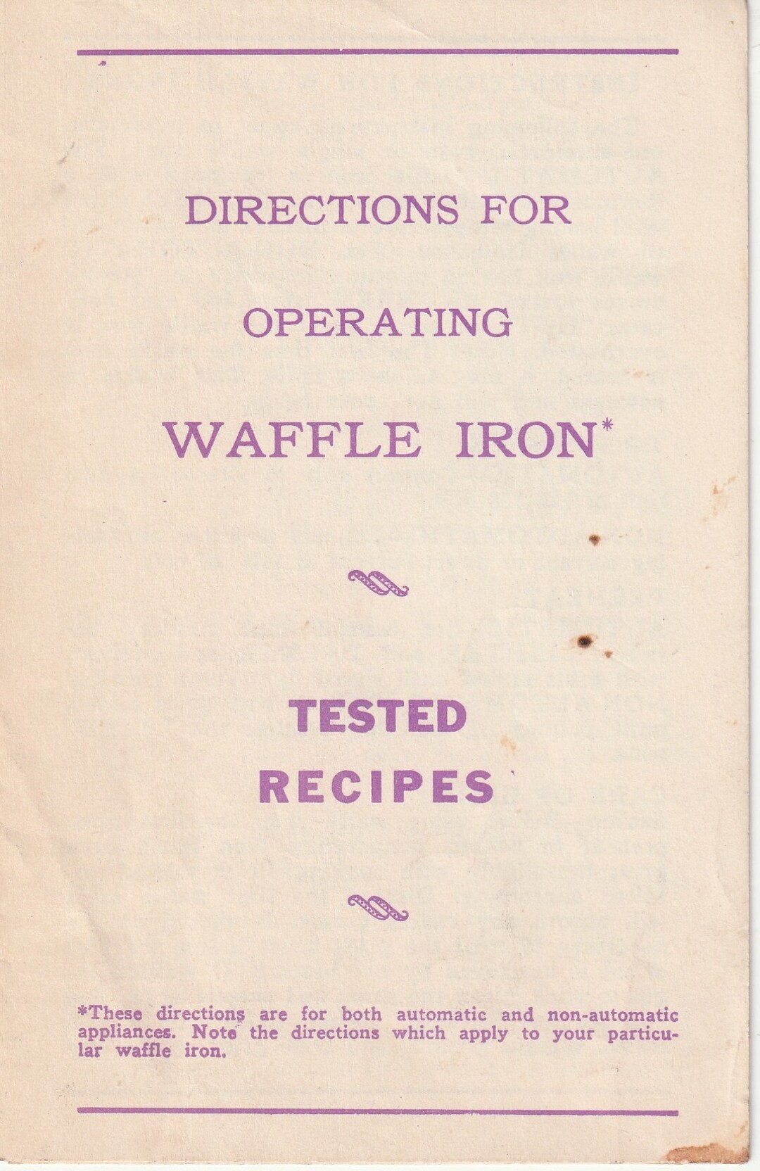 Directions for Operating Waffle Iron Test Recipes Cooking Booklet - Etsy