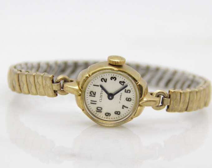 Vintage Rare Clinton Watch 17 Jewel, Stainless Steel,hong Kong, Elastic ...