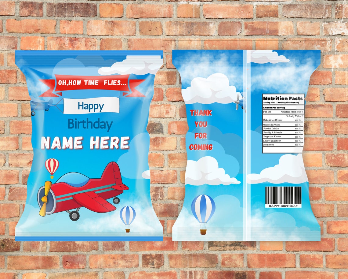 Airplane Chip Bag Template Instant Download Blue Airplane Party Favor ...