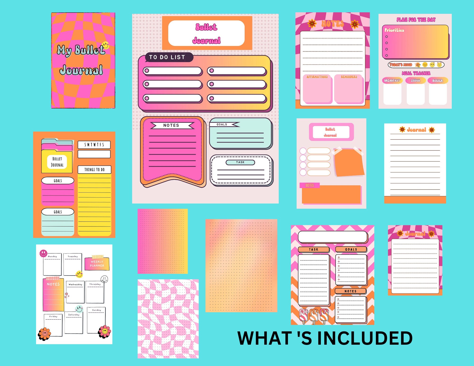 Printable Groovy Bullet Journal Instant Editable Download - Etsy