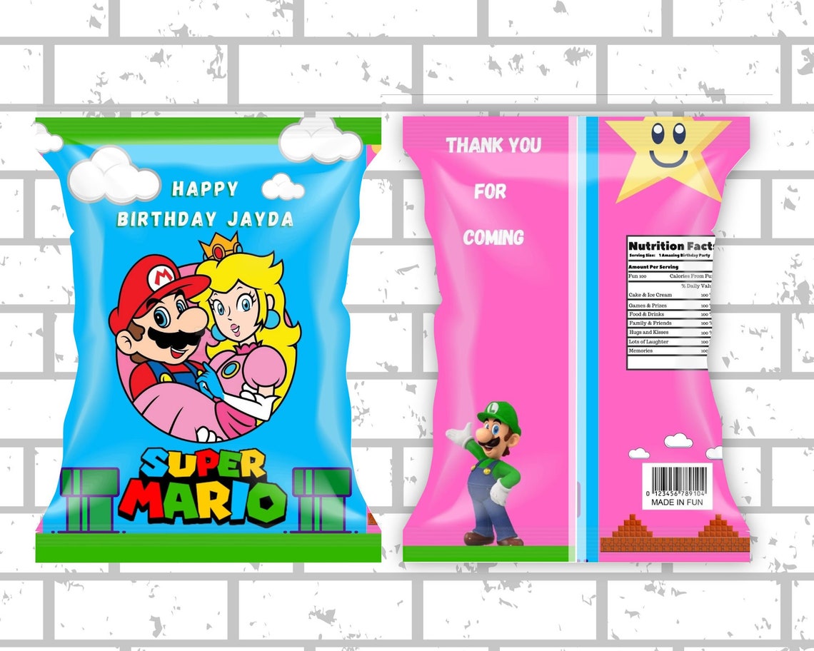 Editable Super Mario Chip Bag , Printable Super Mario Party Favor Chip ...