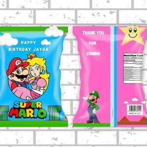 Editable Super Mario Chip Bag , Printable Super Mario Party Favor Chip ...