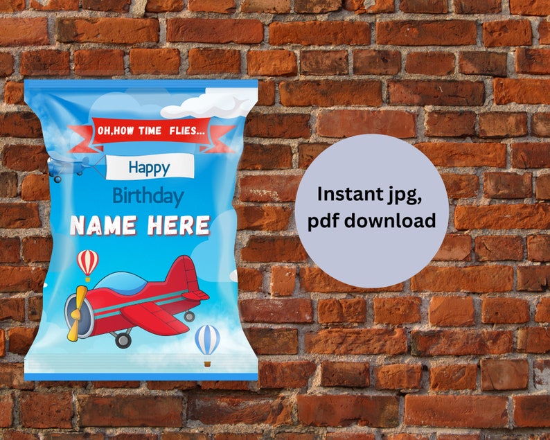 Airplane Chip Bag Template Instant Download Blue Airplane Party Favor ...