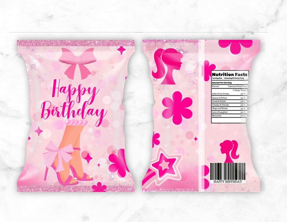 Printable Customizable Barbie Theme Chip Bag Template. Barbie Chip Bag ...