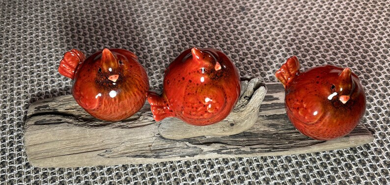 Vintage Red Cardinal Figurines/chubby Red Glazed Cardinals - Etsy