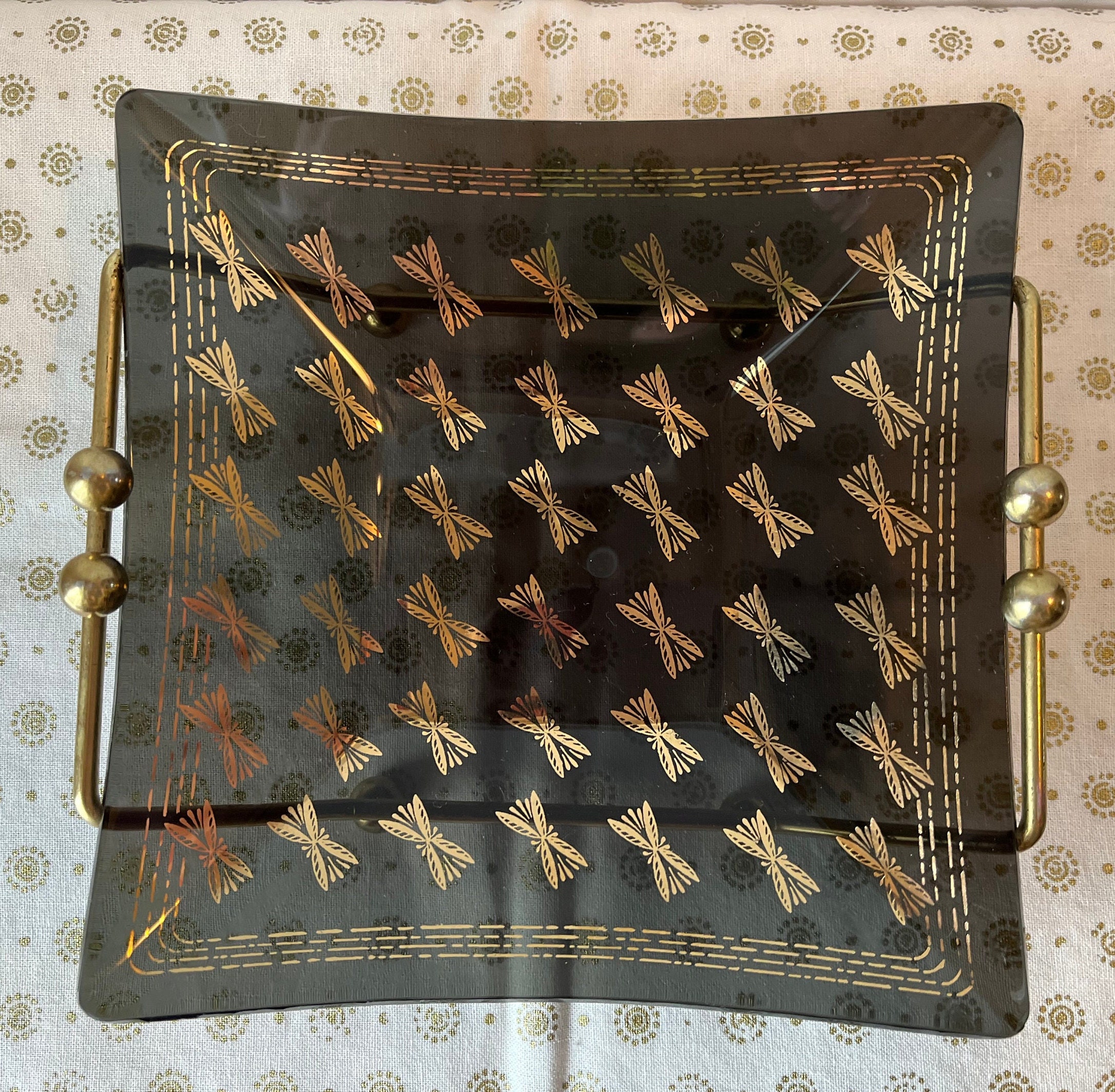 MCM Vintage Ceraglass Black Glass Trinket Tray With Gold - Etsy