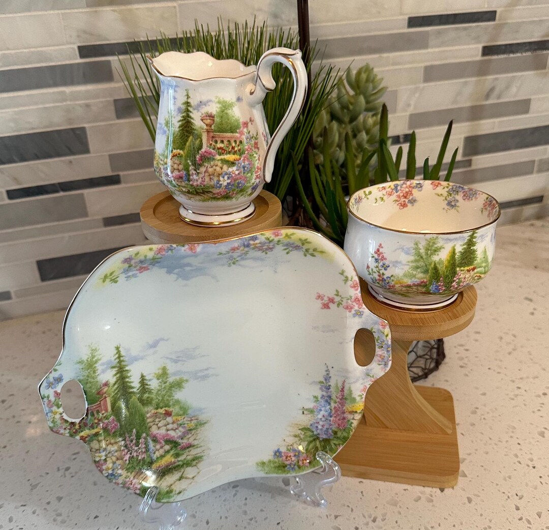 Royal Albert Kentish Rockery Handled Cake/dessert Plate and Creamer and ...