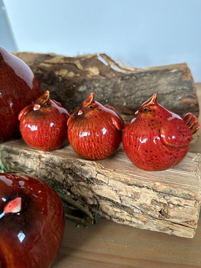 Vintage Red Cardinal Figurines/chubby Red Glazed Cardinals - Etsy
