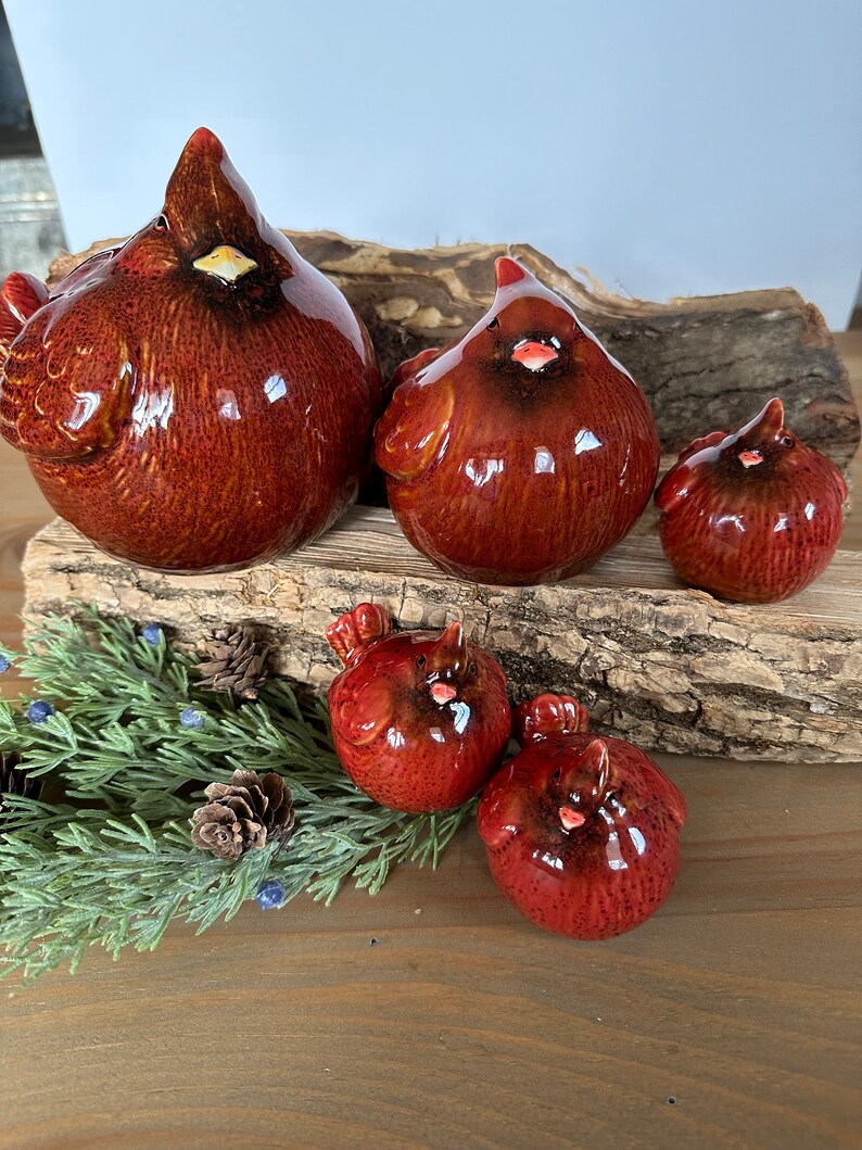 Vintage Red Cardinal Figurines/chubby Red Glazed Cardinals - Etsy