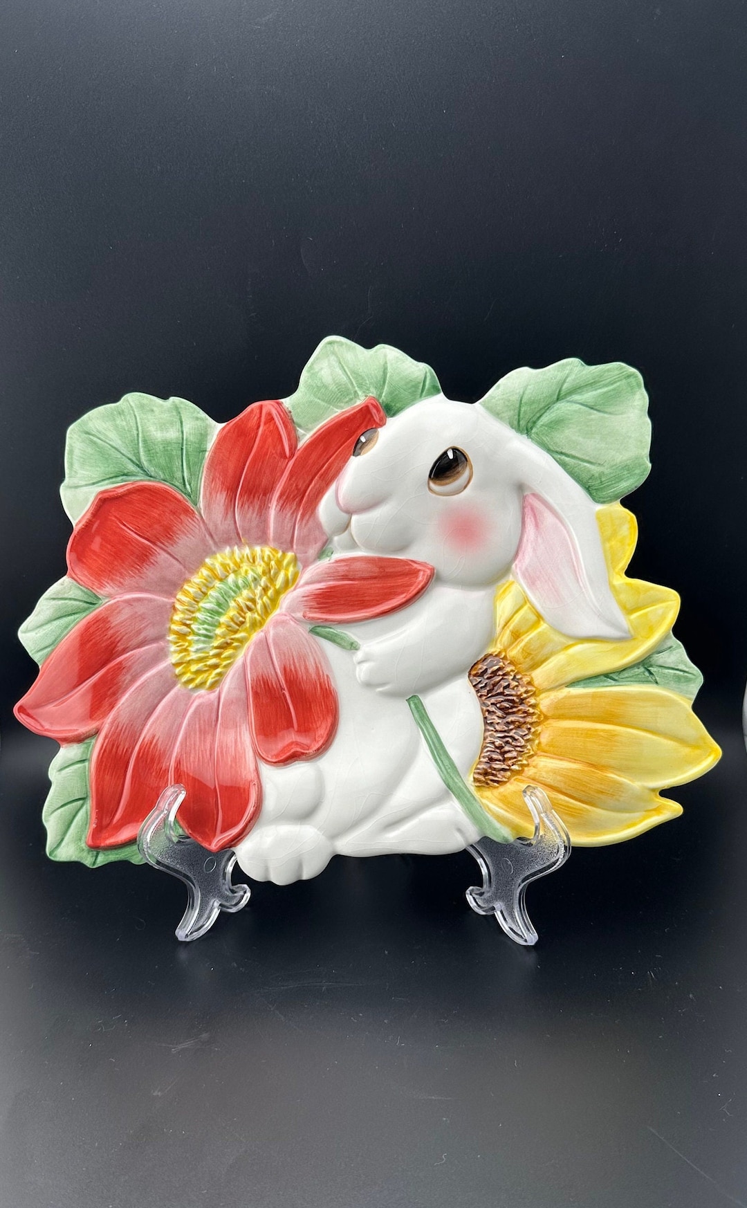Collectible Fitz and Floyd Bunny Blooms Canape Plate With 3 Dimensional ...