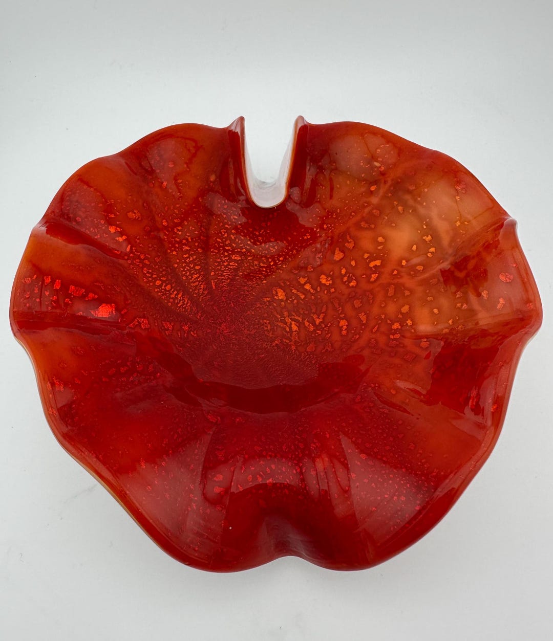 Vintage Red Art Glass Bowl, White Ruffled Edge Candy Dish - Etsy