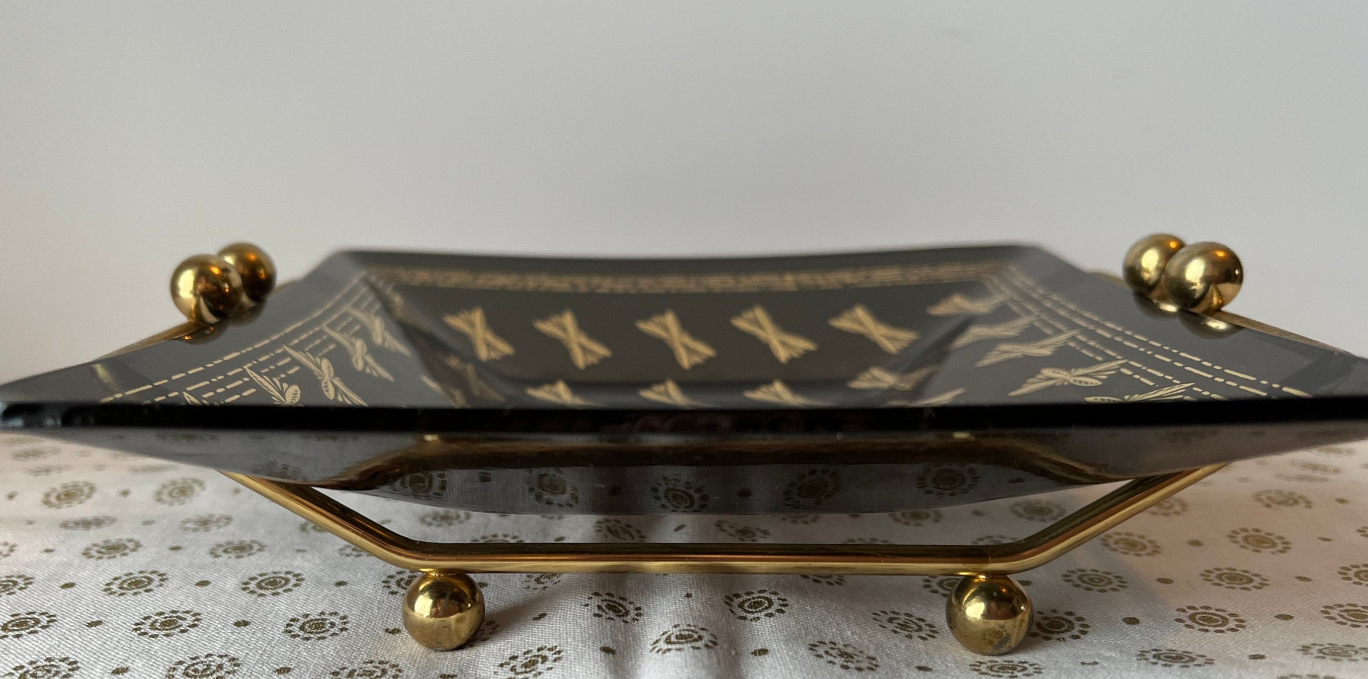 MCM Vintage Ceraglass Black Glass Trinket Tray With Gold Butterflies - Etsy