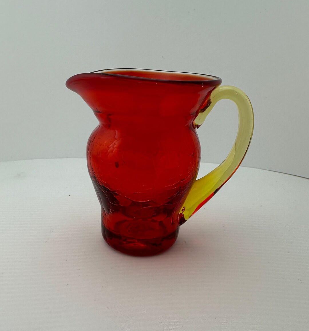 Vintage Amberina Glass Small Cream Pitcher Red Crackle Hand Blown With ...