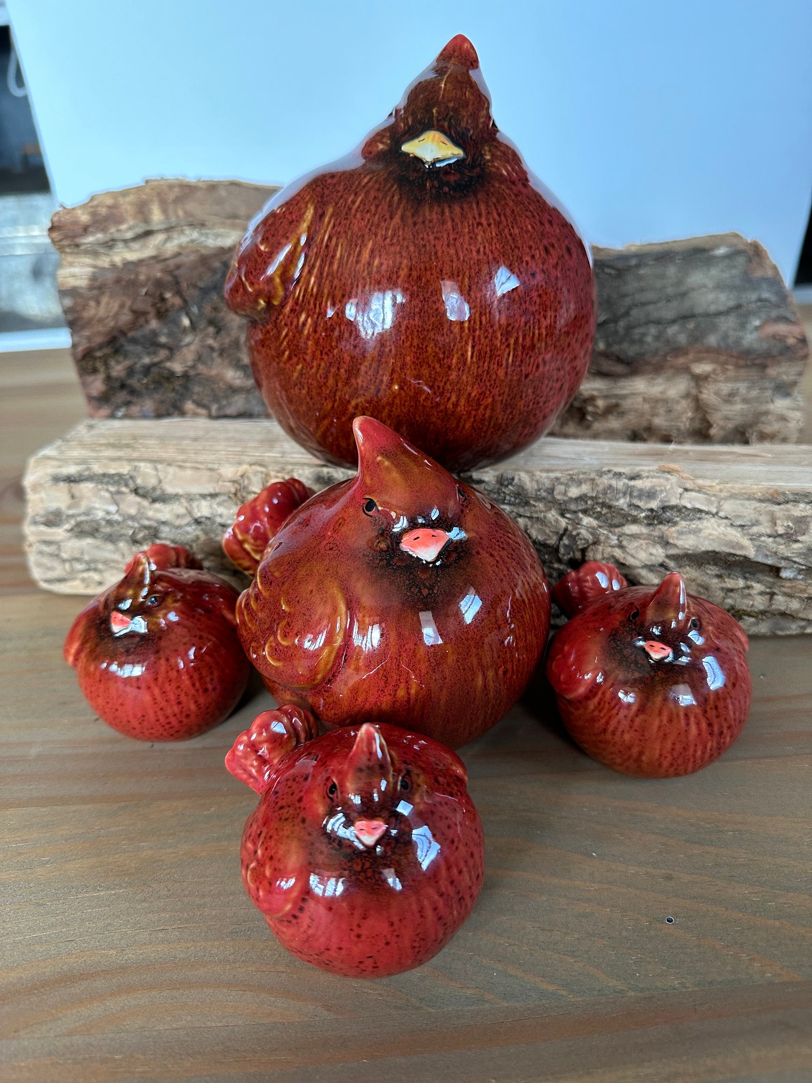 Vintage Red Cardinal Figurines/chubby Red Glazed Cardinals - Etsy