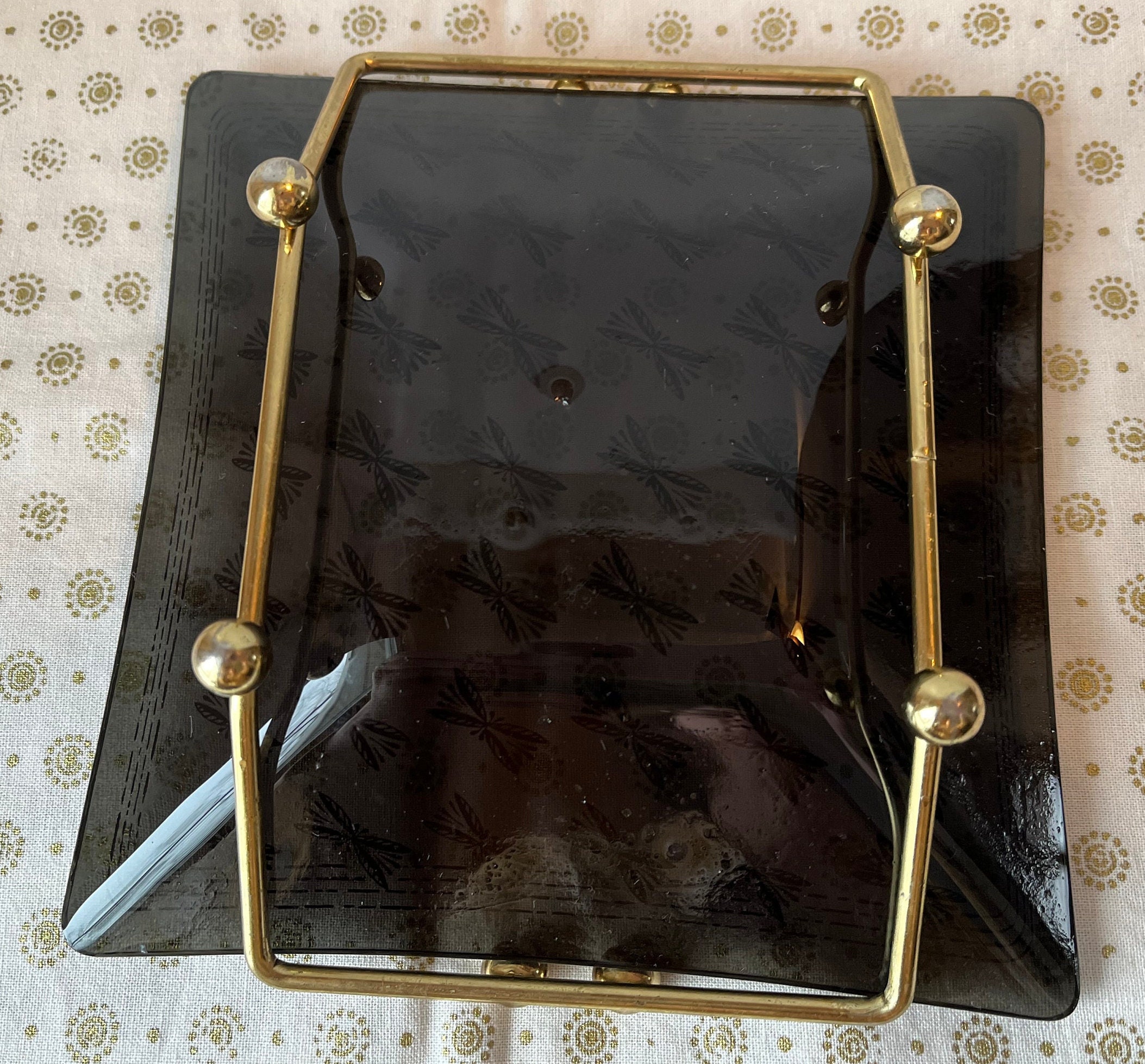 MCM Vintage Ceraglass Black Glass Trinket Tray With Gold - Etsy
