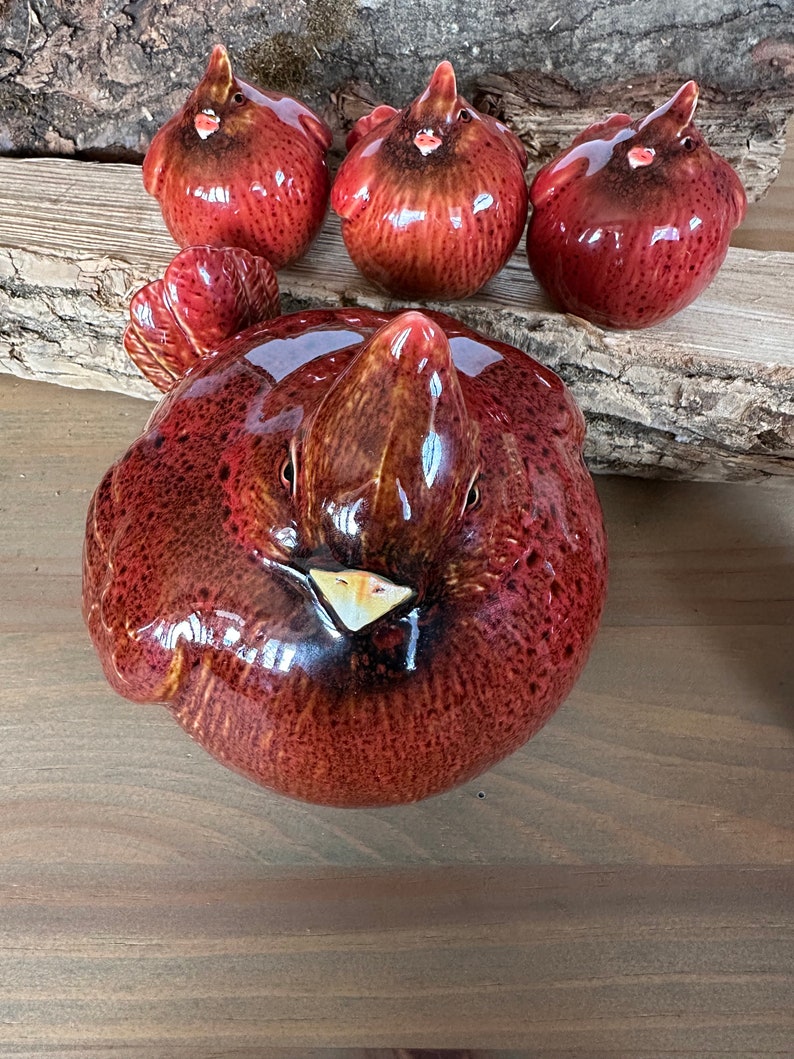 Vintage Red Cardinal Figurines/chubby Red Glazed Cardinals - Etsy