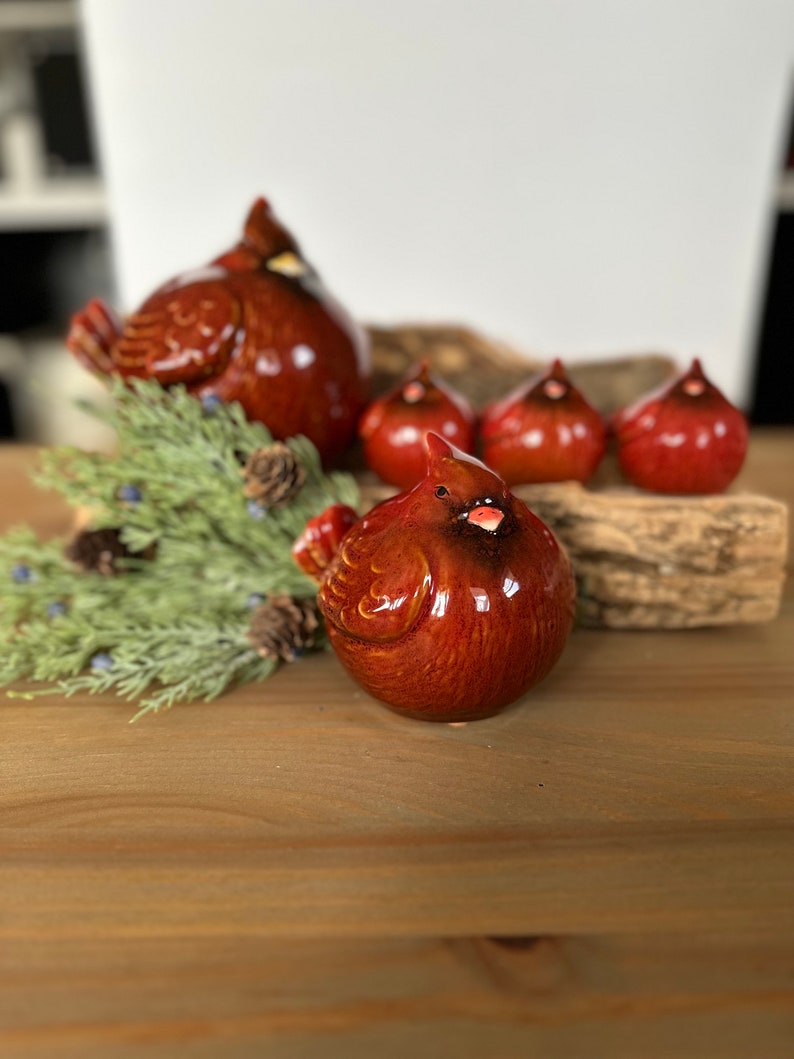 Vintage Red Cardinal Figurines/chubby Red Glazed Cardinals - Etsy