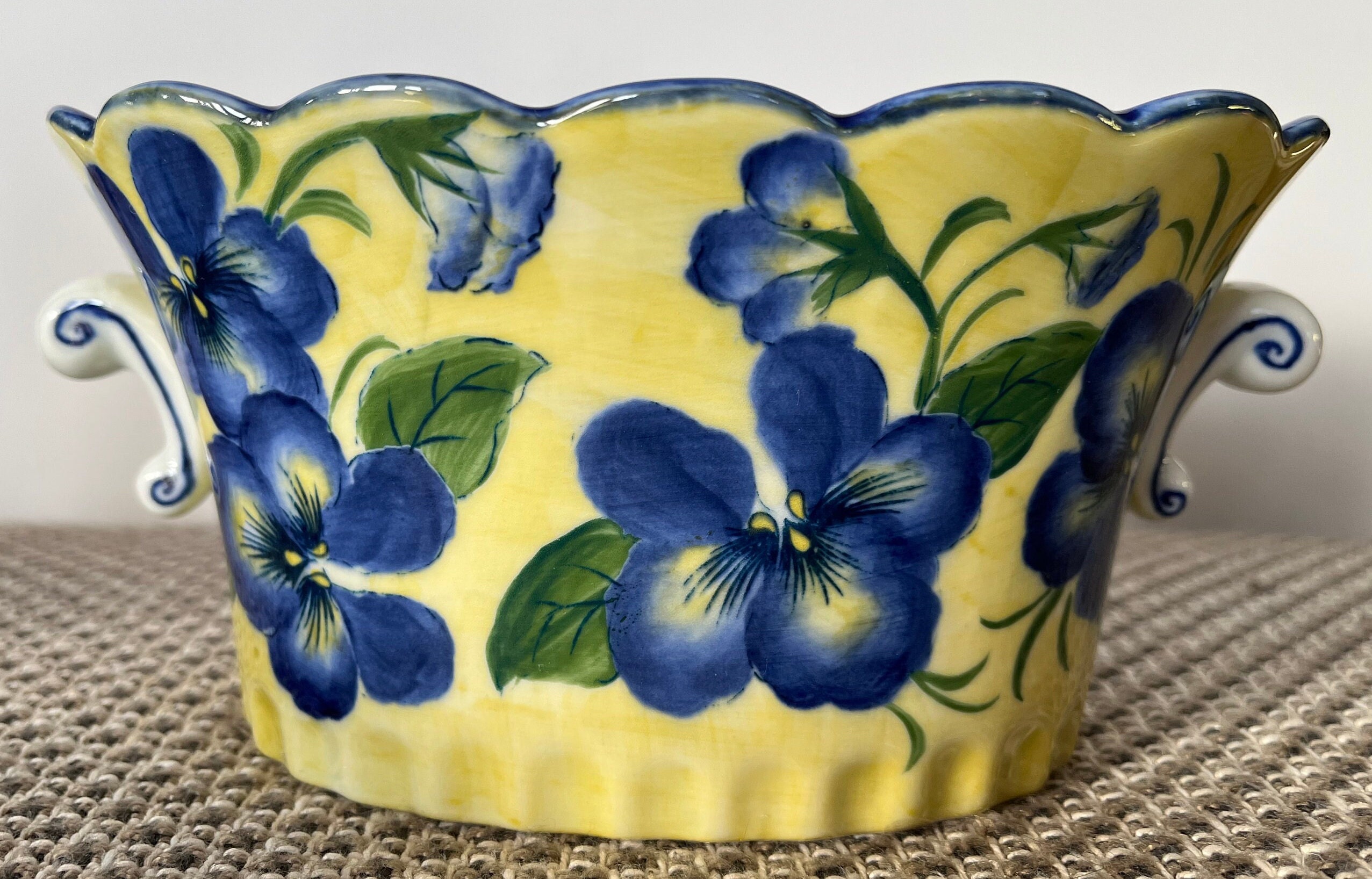 Gorgeous Sunny Yellow and Cobalt Blue Floral Cachepot Andrea by Sadek ...