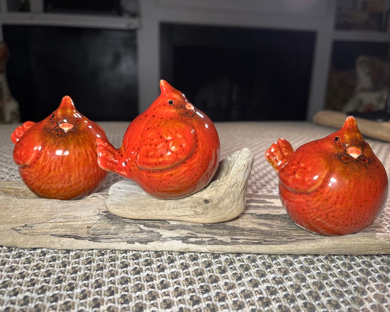 Vintage Red Cardinal Figurines/chubby Red Glazed Cardinals - Etsy